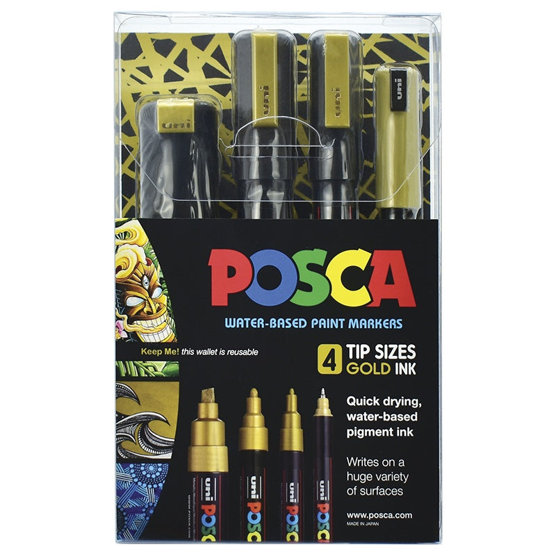 Uni Posca Marker Gold Set PK4 Tip Sizes – BowerBirdNZ