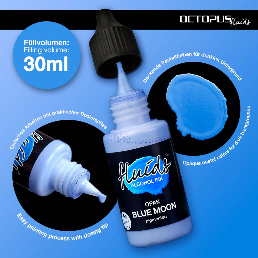 Octopus Fluids Alcohol Ink 30ml Opak Blue Moon – BowerBirdNZ